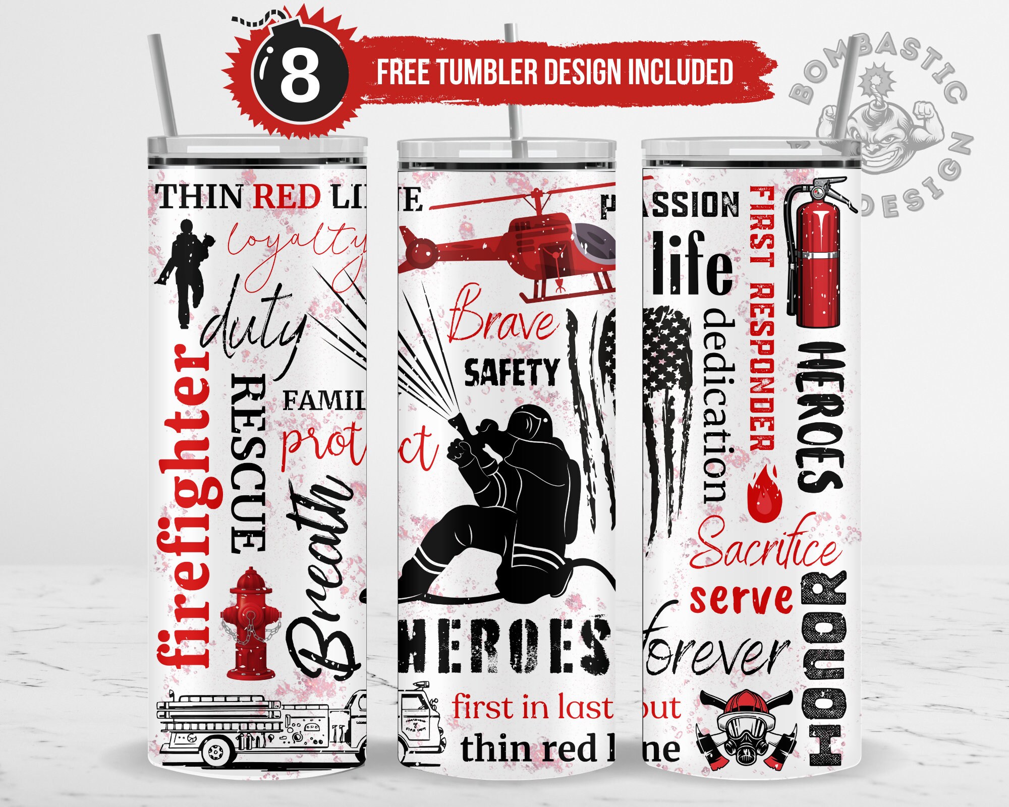 Fireman Tumbler Wrap Sublimation Design Template PNG 20 Oz - Etsy