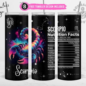 Scorpio Nutrition Facts Tumbler Wrap, Astrology 20oz Skinny Tumbler ...
