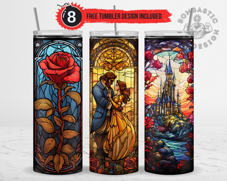 Princess Stained Glass Tumbler Wrap, Rose Castle 20oz Skinny ...