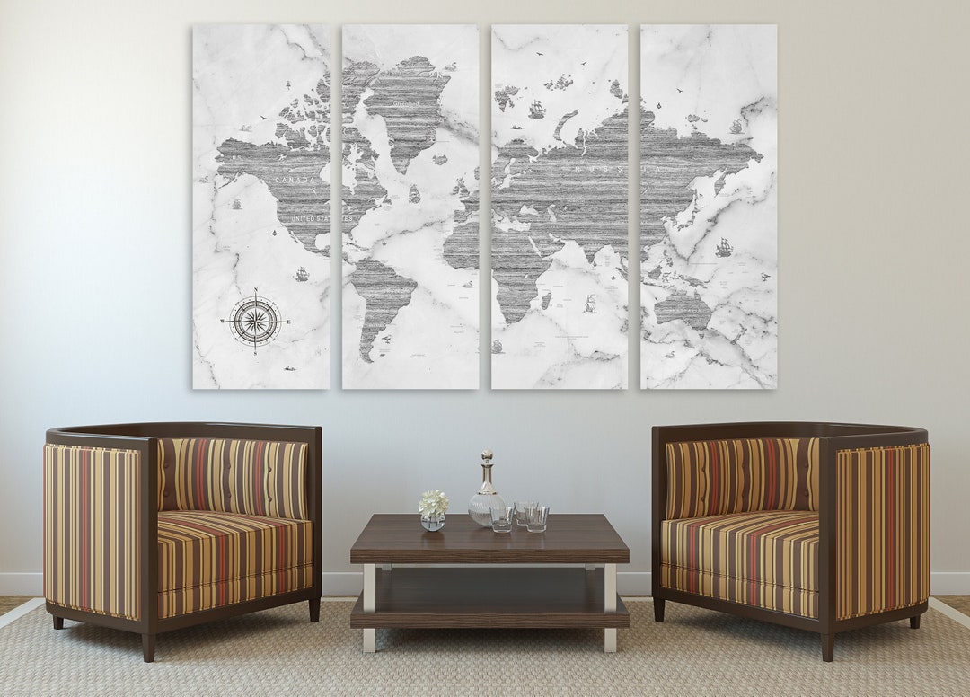 Extra Large World Map Canvas Wall Art, Gray World Map Poster - Etsy