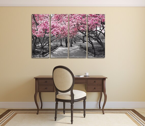 Blooming Garden Wall Art Pink Tree Painting Pink and Black - Etsy