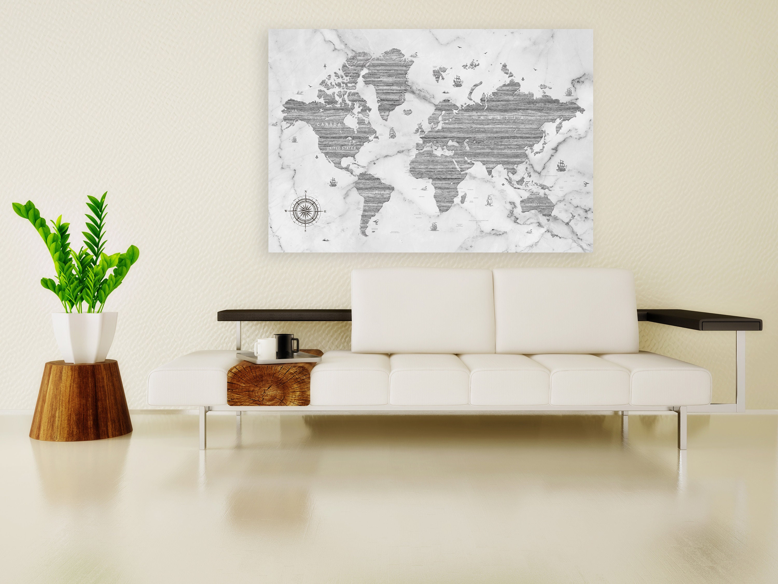 Extra Large World Map Canvas Wall Art Gray World Map Poster - Etsy