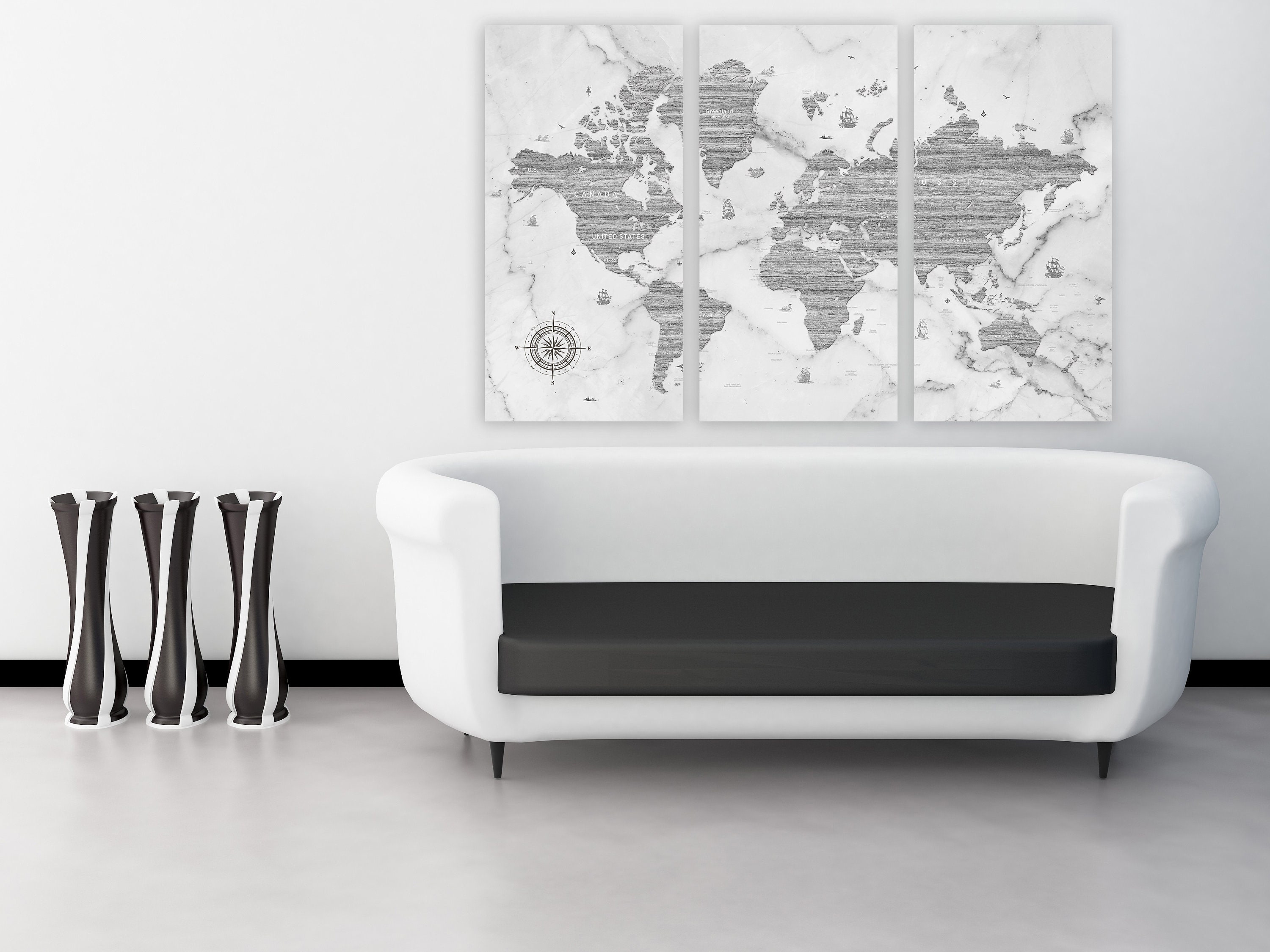 Extra Large World Map Canvas Wall Art, Gray World Map Poster - Etsy
