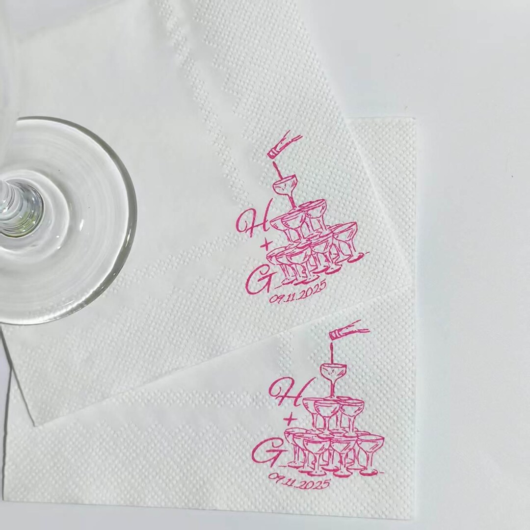 Personalized Wedding Napkins, Custom Champagne Tower Cocktail Napkins ...