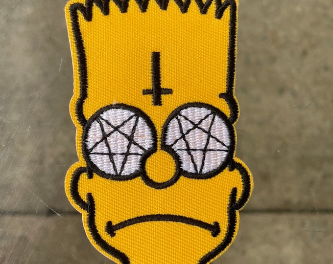 Satanic Bart Iron on Patch Evil Cross Upside Down, Star Eyes Simp ...