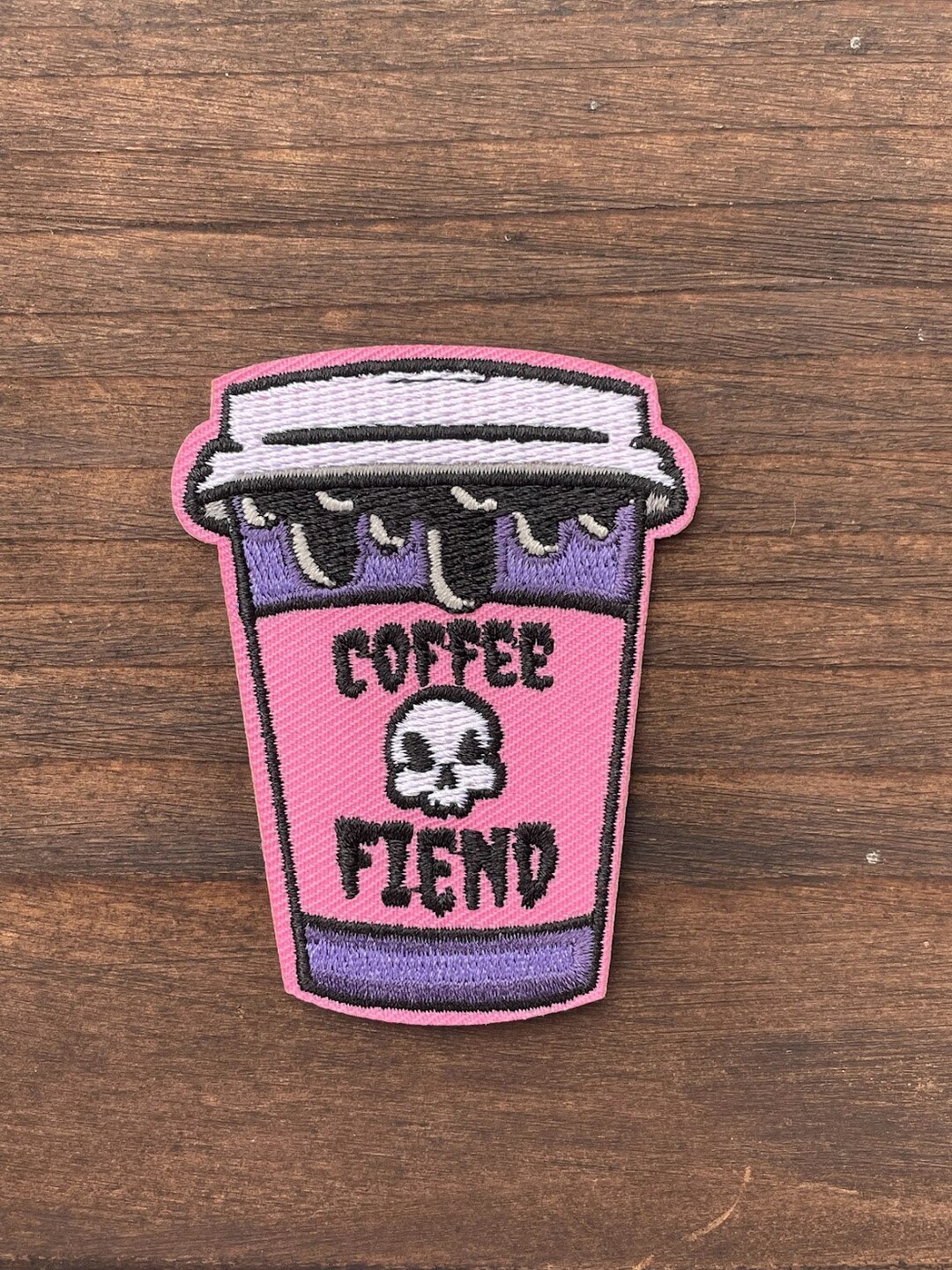 Coffee Fiend Iron on Patch Adorable Pink Cup and Skull Funny Gift for ...