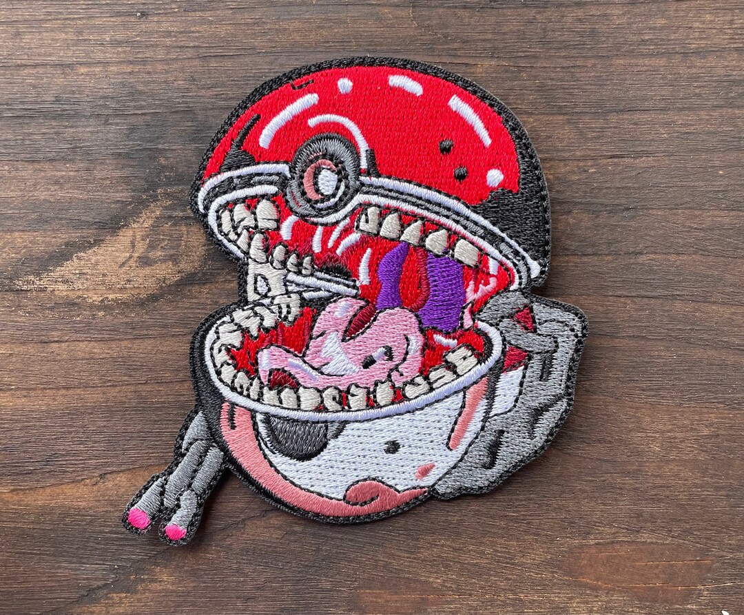 Pokeball Monster Iron on Patch Pokemon Fan Art Creative Teeth and ...