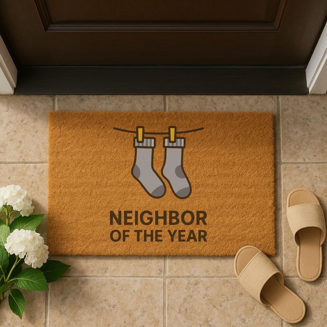 Funny Sock Design Doormat: Neighbor of the Year - Quirky Entry Rug - Etsy