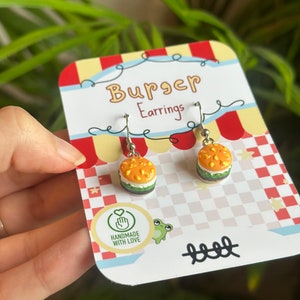 Burger Earrings Dangle / Hamburger Kawaii Accessory , Dangler Earrings ...
