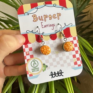 Burger Earrings Dangle / Hamburger Kawaii Accessory , Dangler Earrings ...