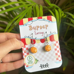 Burger Earrings Dangle / Hamburger Kawaii Accessory , Dangler Earrings ...