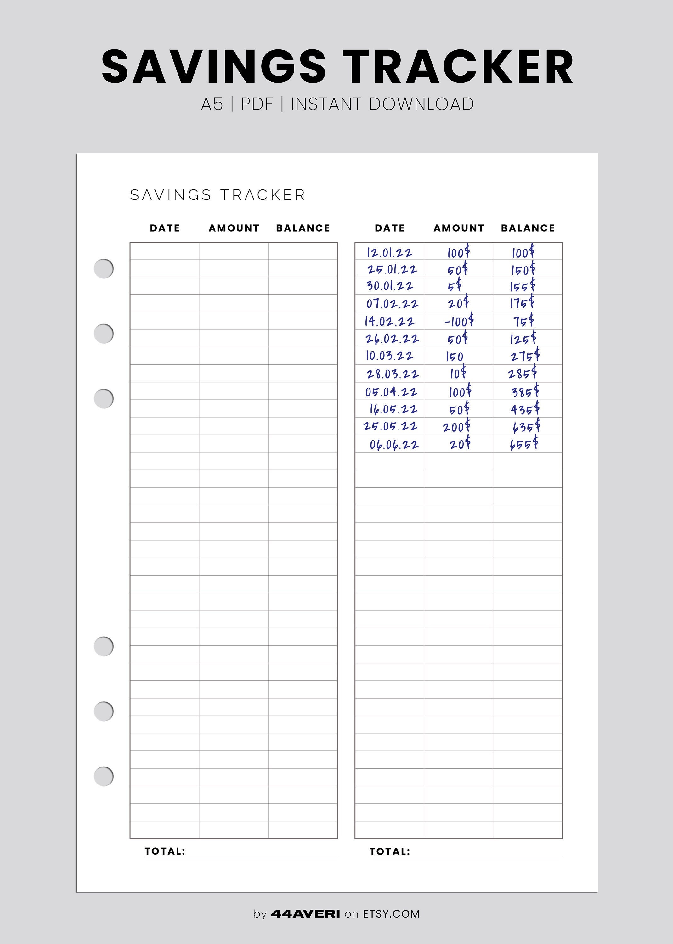 Savings Tracker A5 Printable Savings Log Minimalist Design - Etsy