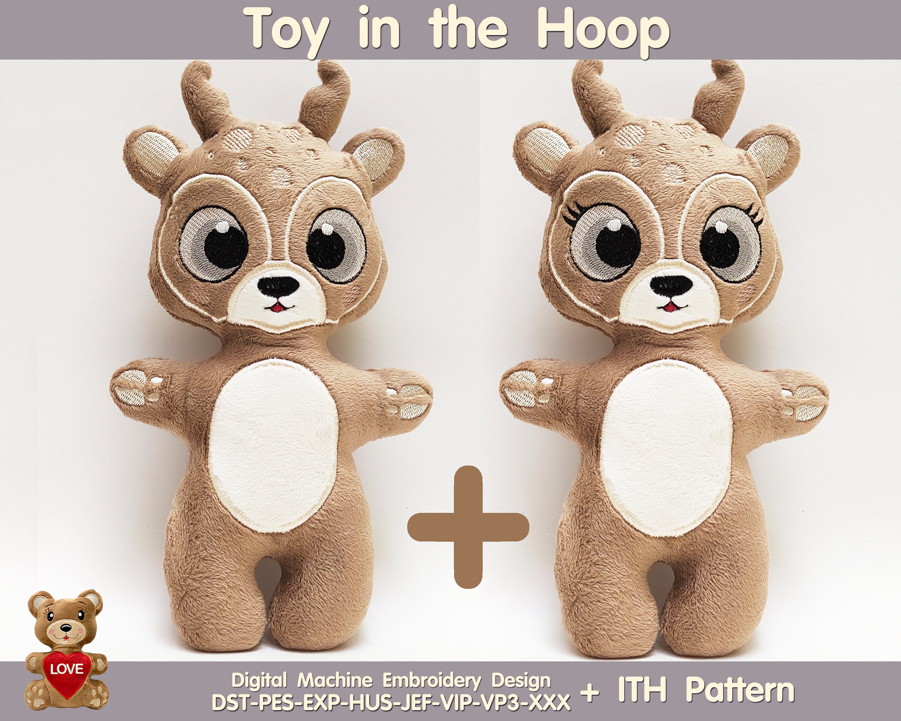 Christmas Deer Soft Toy Digital Design for Machine Embroidery ITH ...