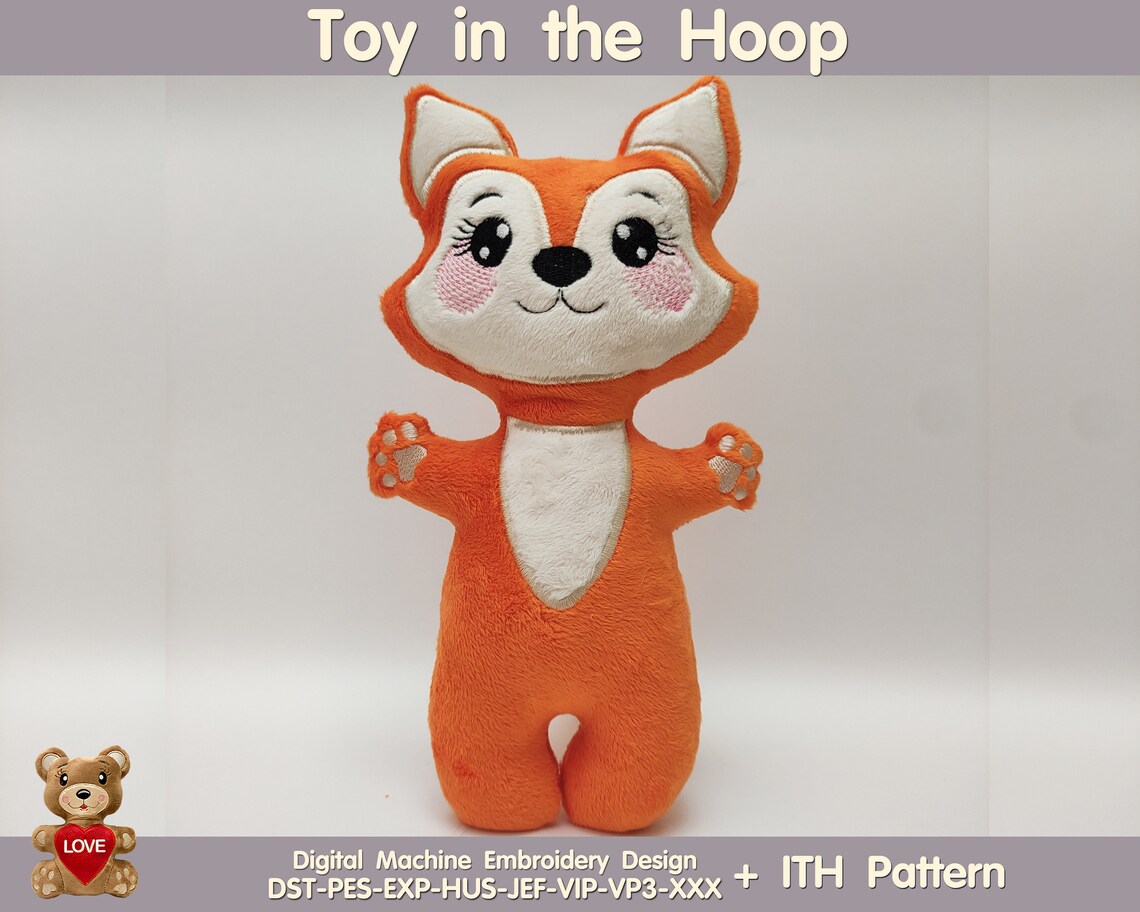 Fox Cute Soft Stuffe Toy Digital Design for Machine Embroidery ITH ...