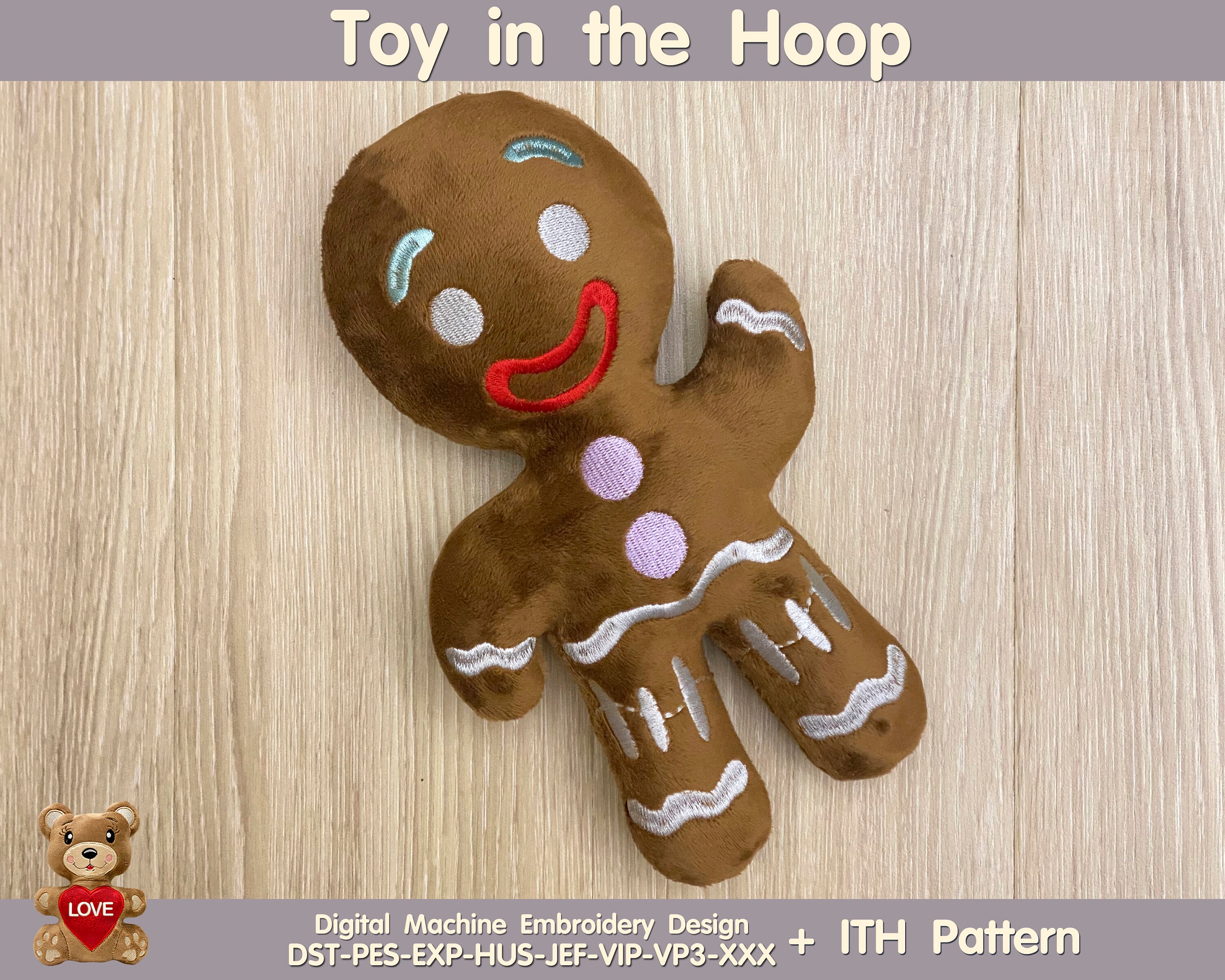 Gingerbread Soft Toy Digital Design for Machine Embroidery ITH Pattern ...