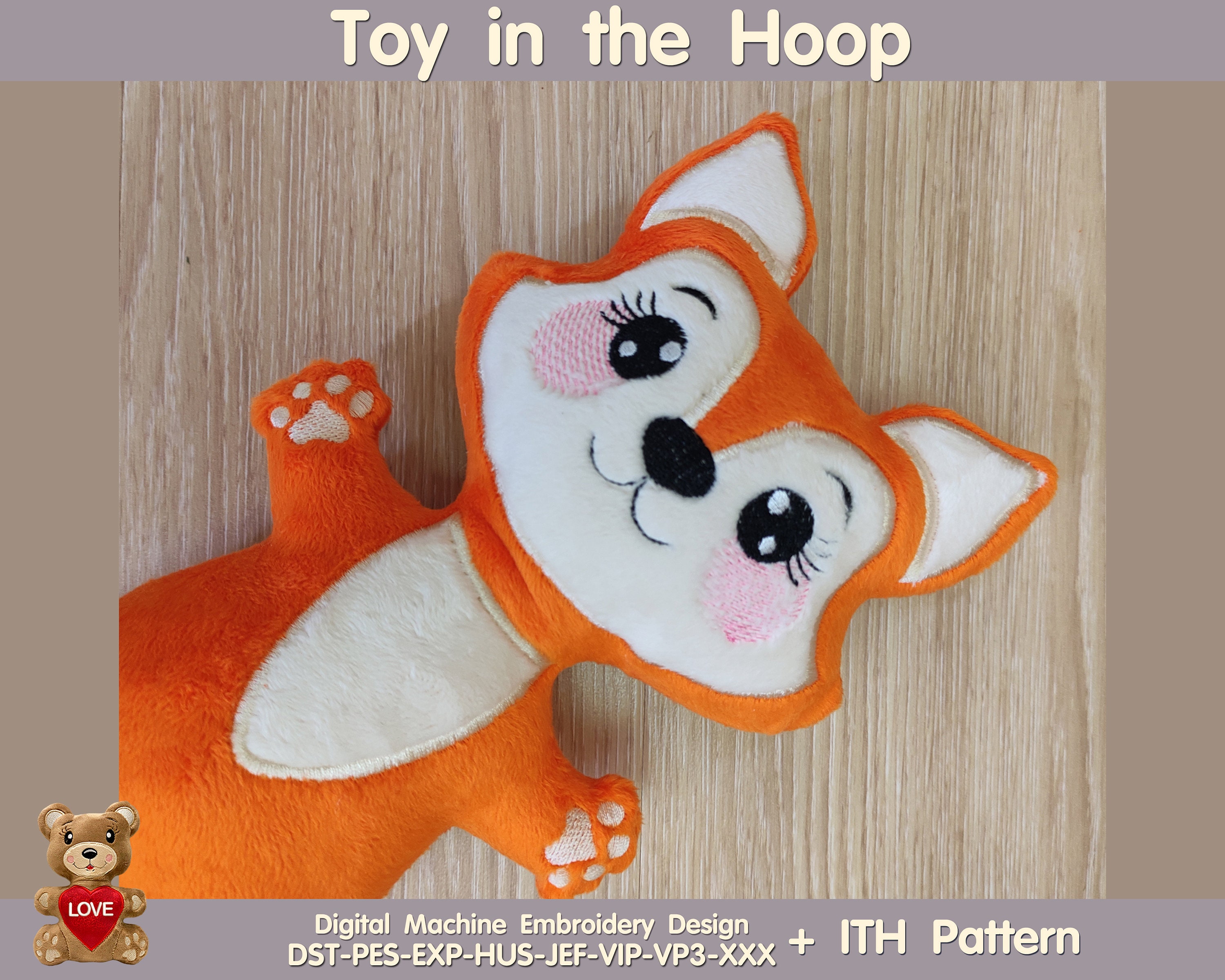 Fox Cute Soft Stuffe Toy Digital Design for Machine Embroidery ITH ...