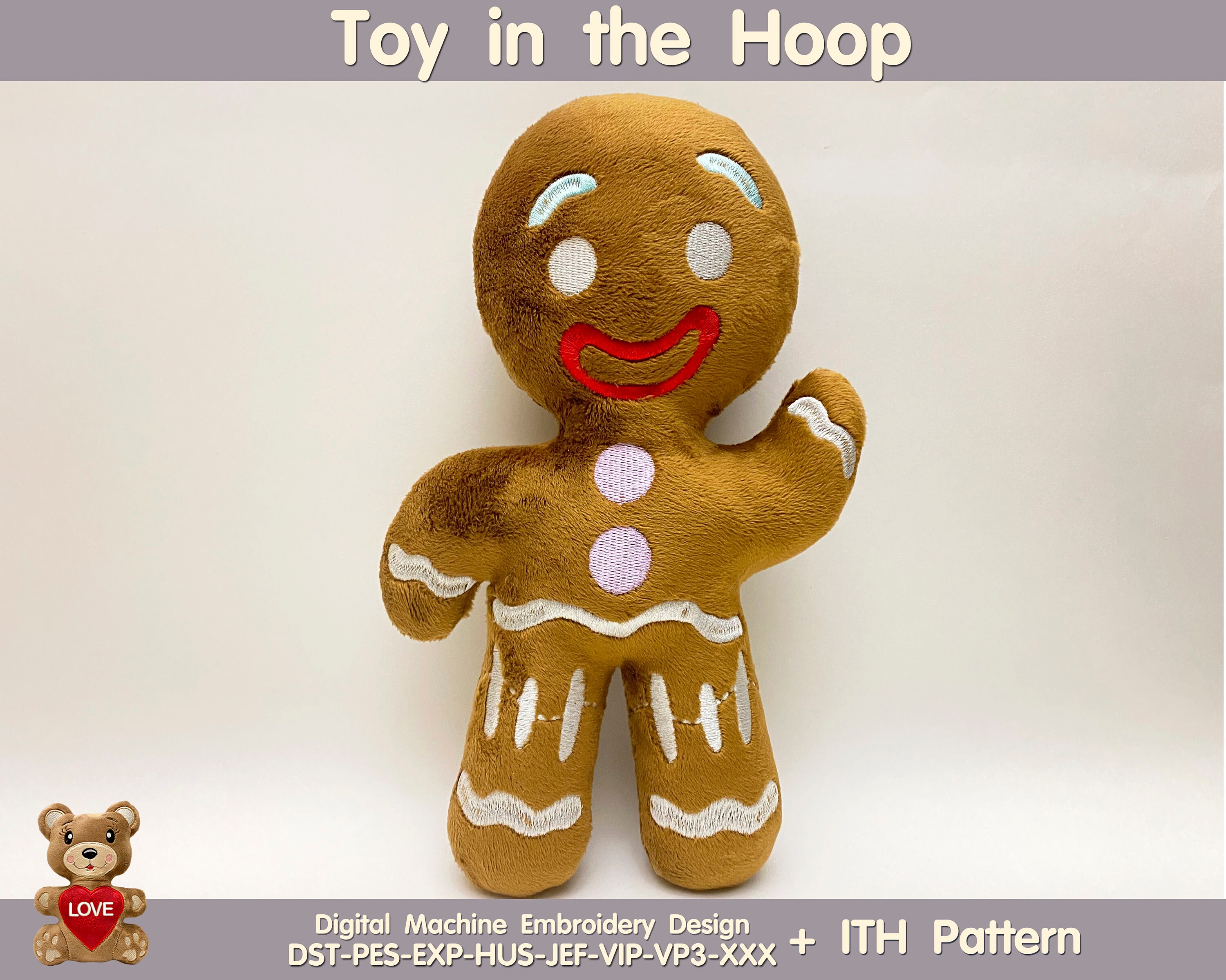 Gingerbread Soft Toy Digital Design for Machine Embroidery ITH Pattern ...