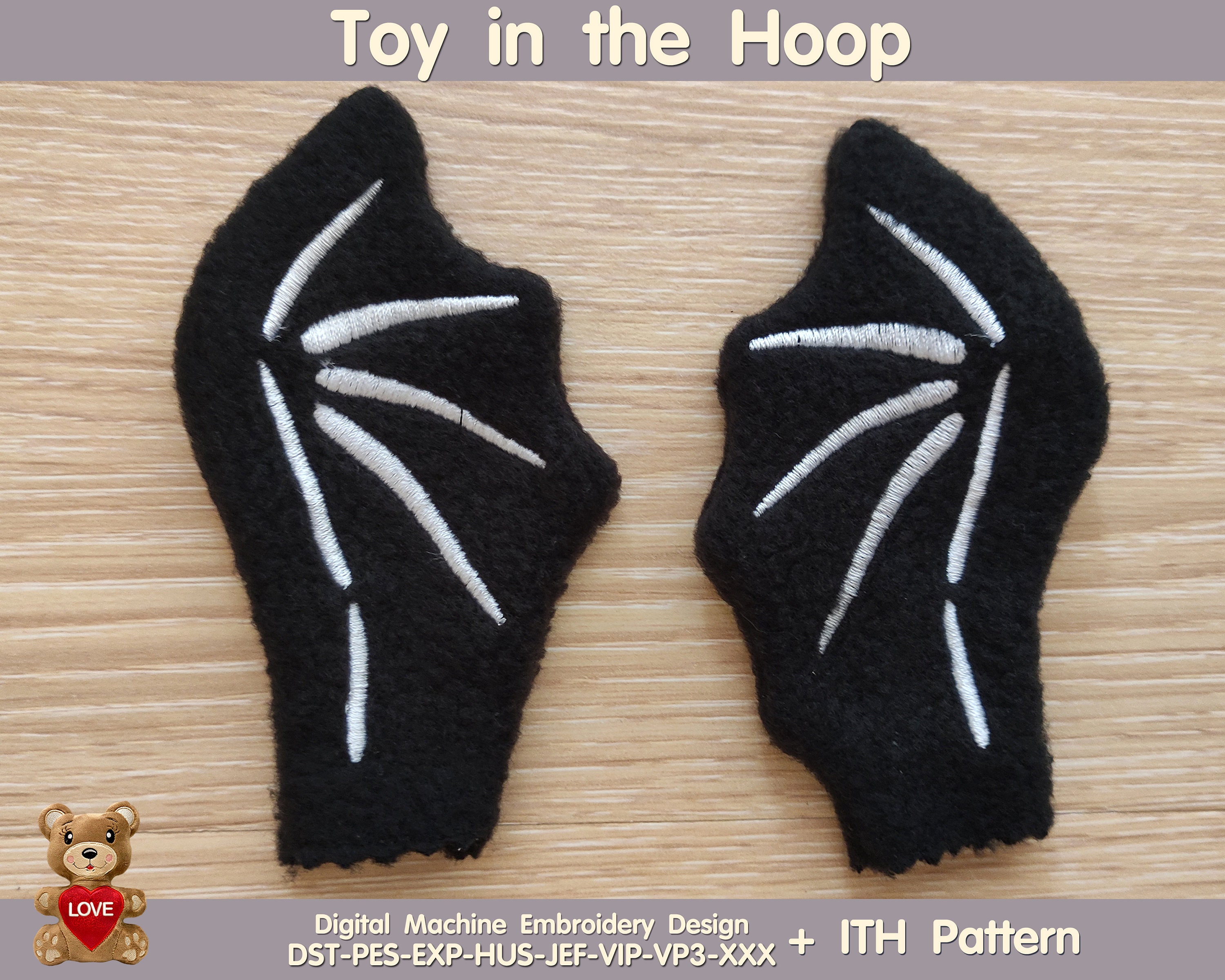 Halloween Cute Black Stuffed Skeleton Bat Toy in the Hoop - Etsy