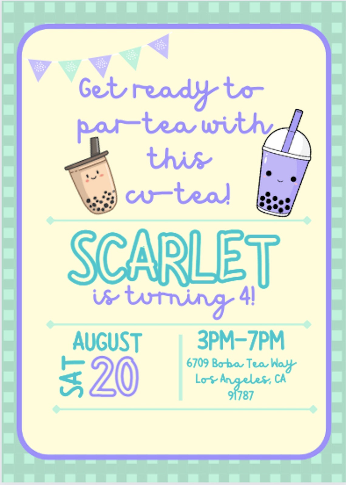 Customizable Boba Tea Birthday Invitation - Etsy