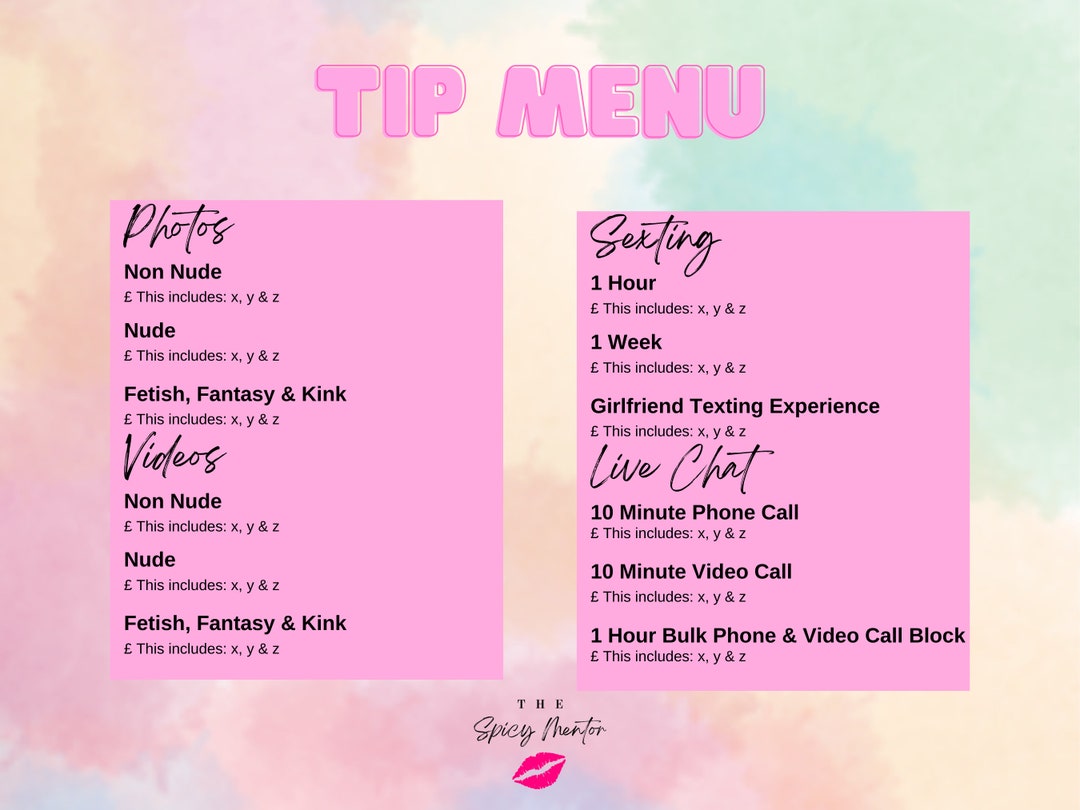 Editable Onlyfans Tip Menu Fansly Adult Content Creators Cam Girl ...