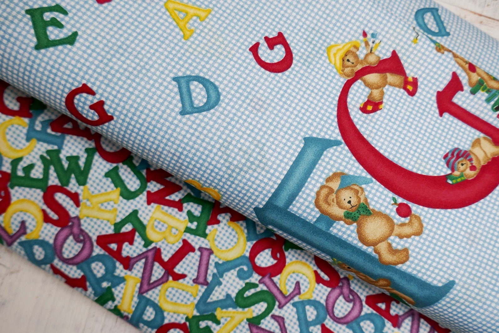 Double Border Print Alphabet on A Gingham Background Cotton Fabric - Etsy