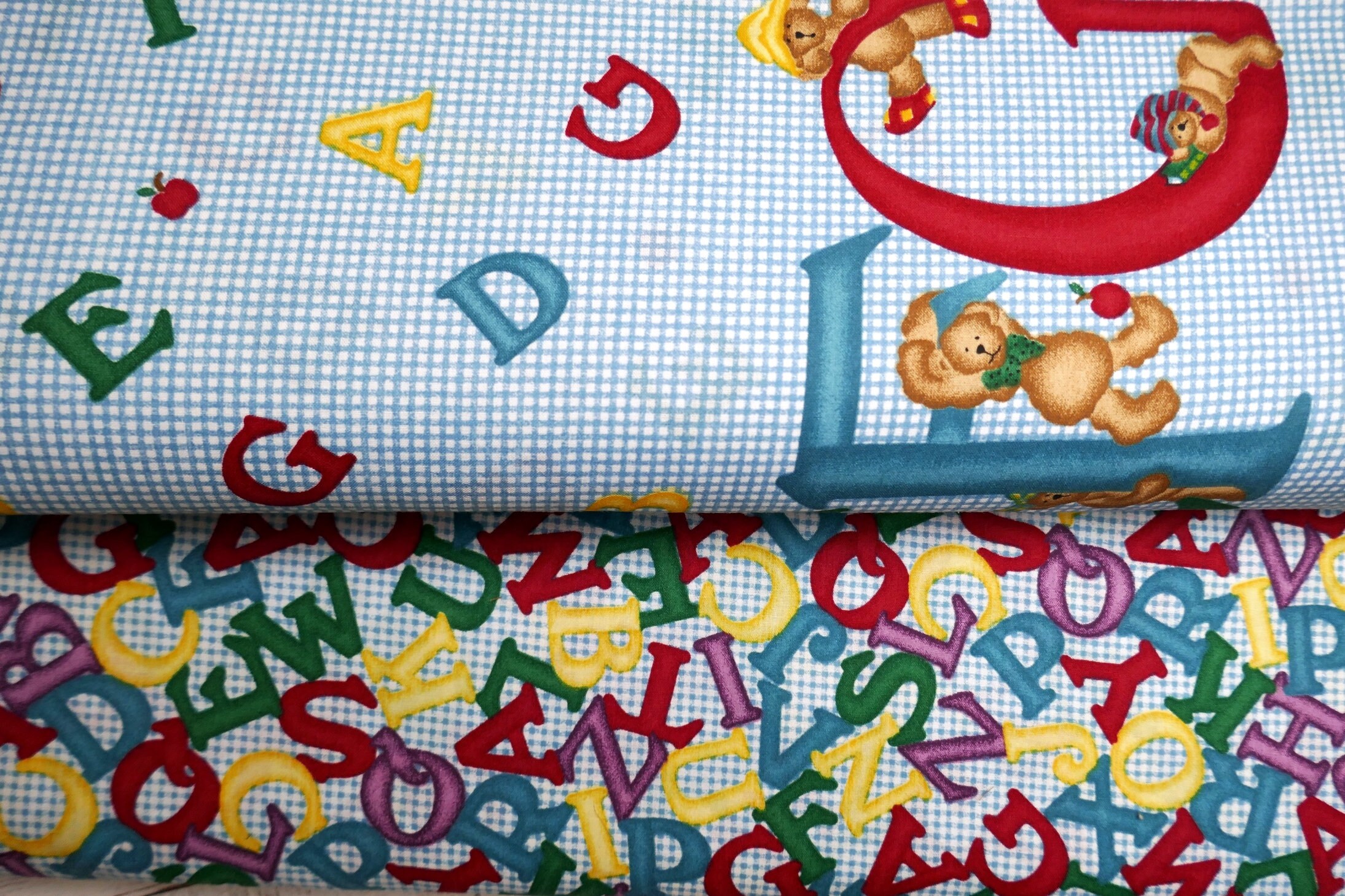 Double Border Print Alphabet on A Gingham Background Cotton Fabric - Etsy