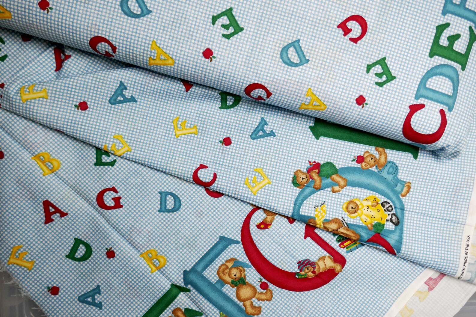 Double Border Print Alphabet on A Gingham Background Cotton Fabric - Etsy