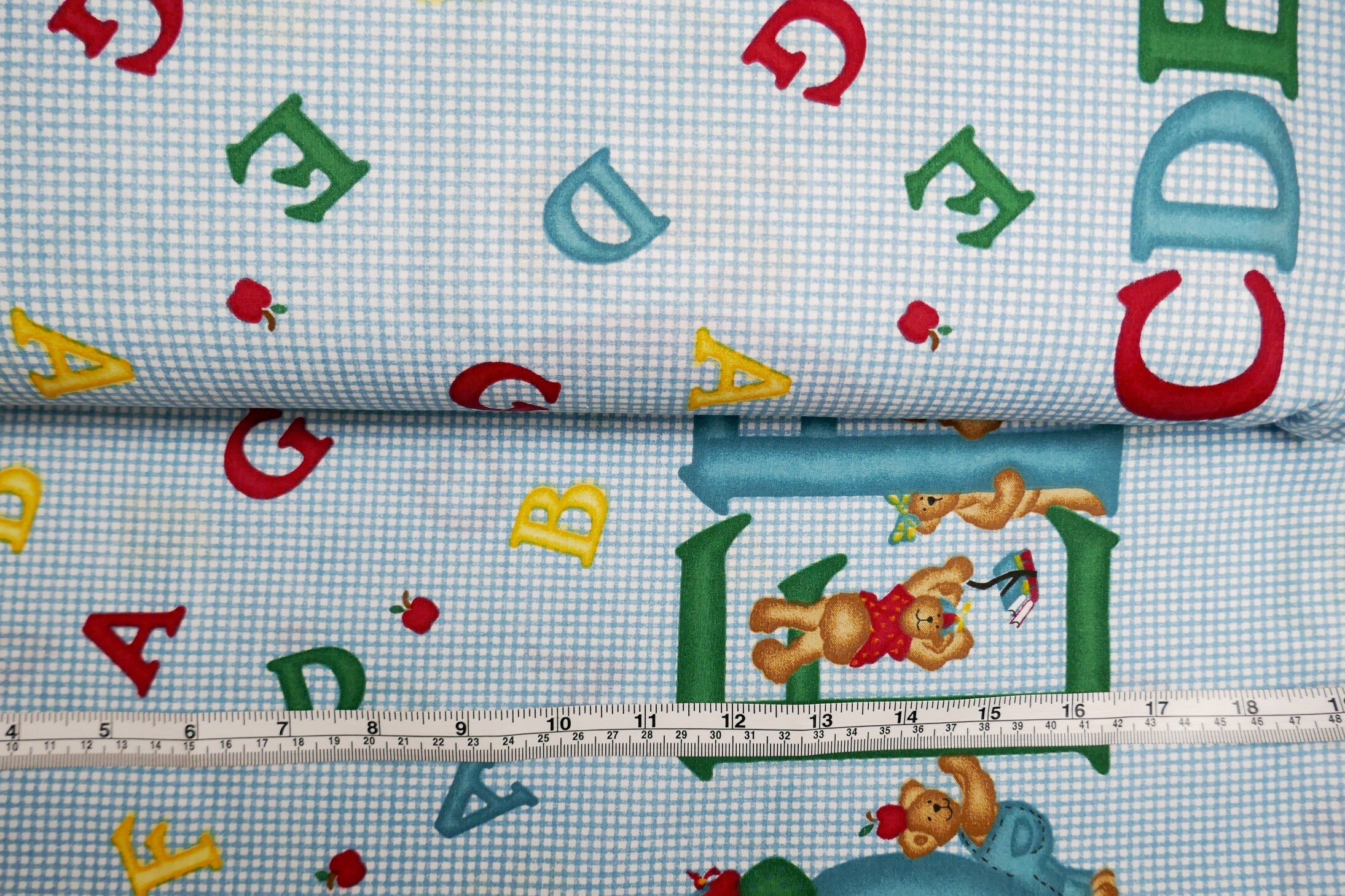 Double Border Print Alphabet on A Gingham Background Cotton Fabric - Etsy