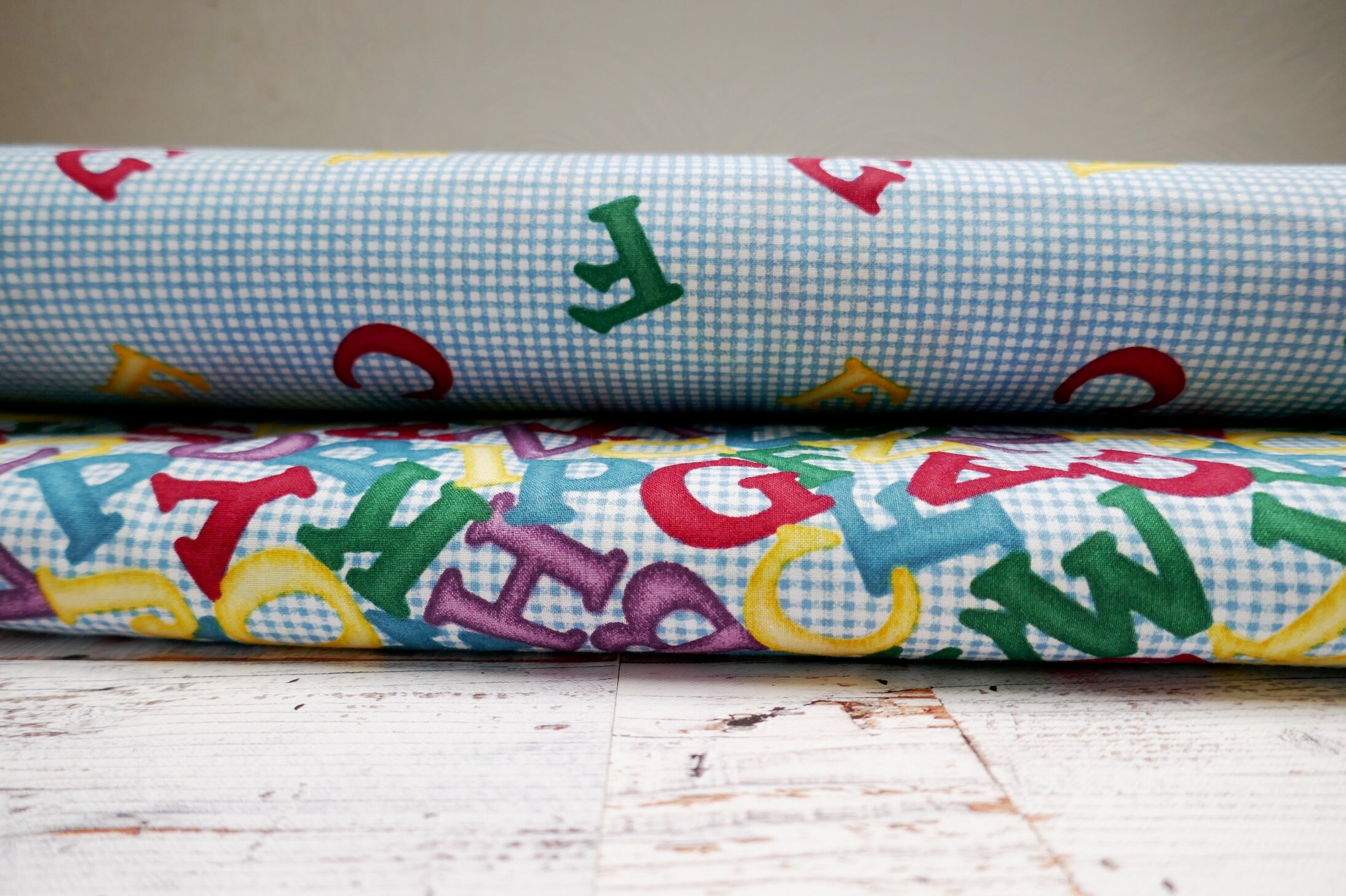 Double Border Print Alphabet on A Gingham Background Cotton Fabric - Etsy