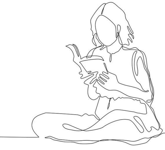 Continuous Line Drawing Woman Girl Sitting Image - Etsy