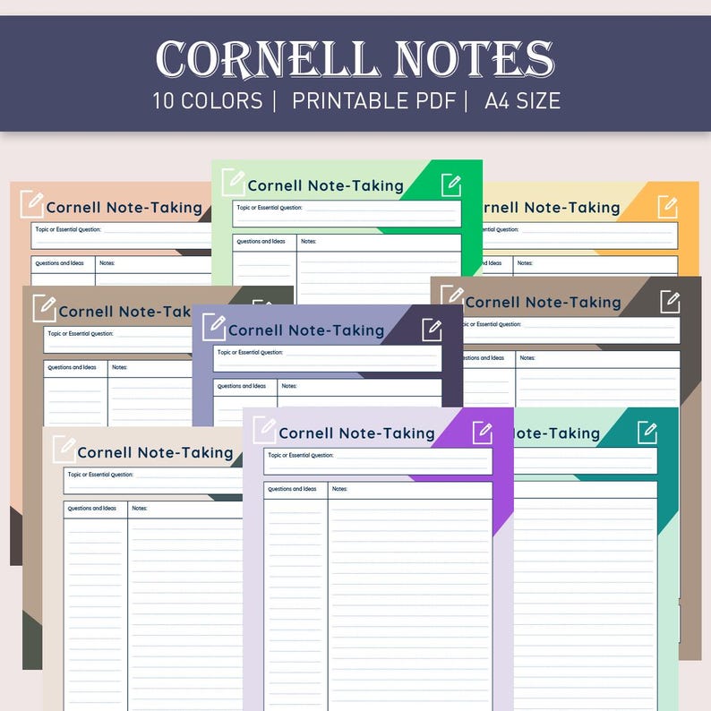 Printable Cornell Method Notes, Print at Home Cornell Note Taking ...