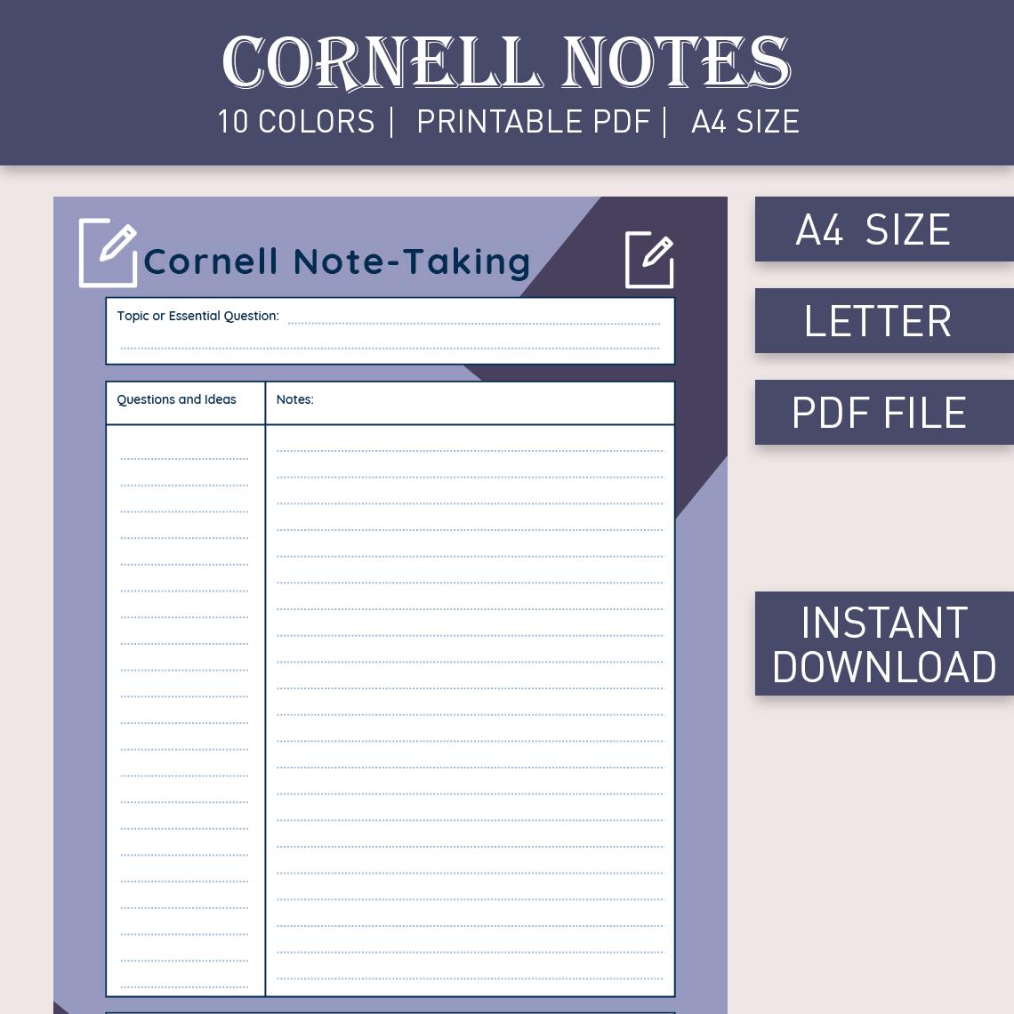 Printable Cornell Method Notes, Print at Home Cornell Note Taking ...
