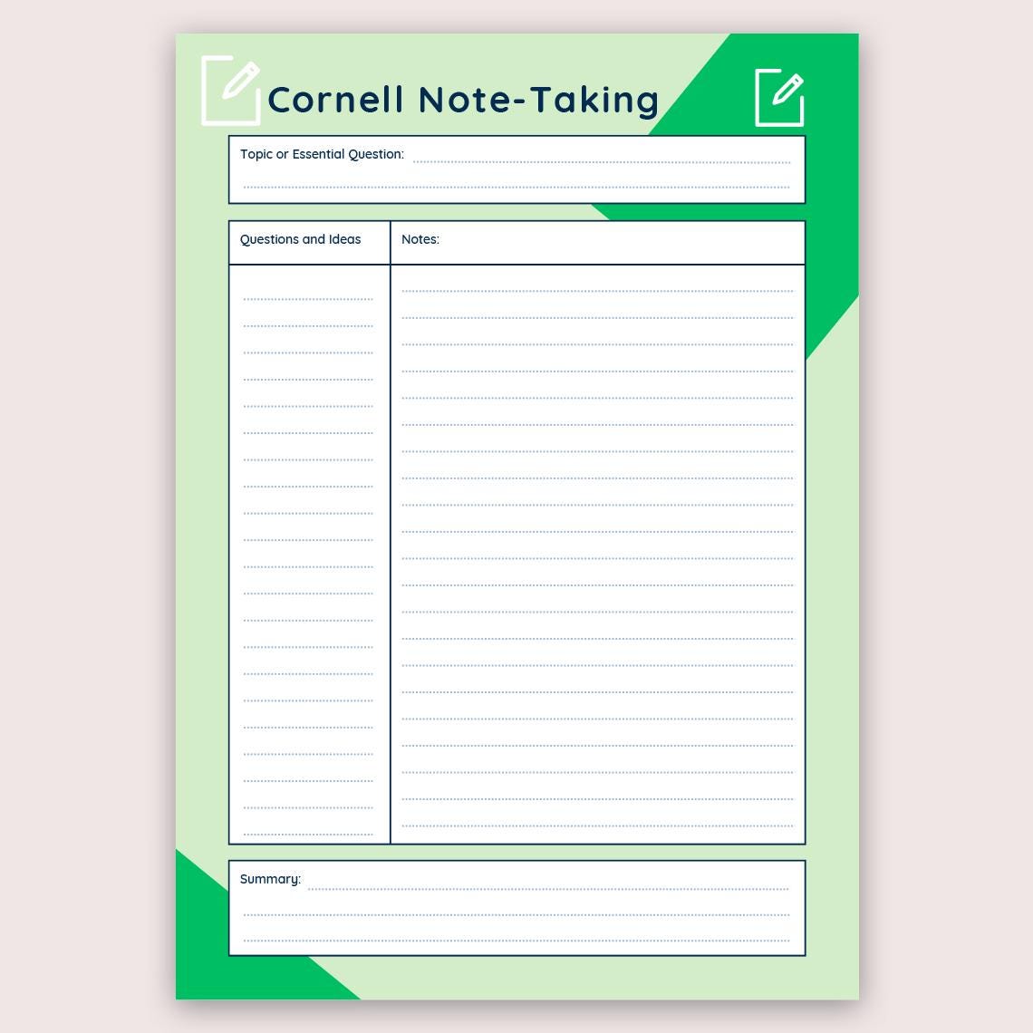 Printable Cornell Method Notes, Print at Home Cornell Note Taking ...