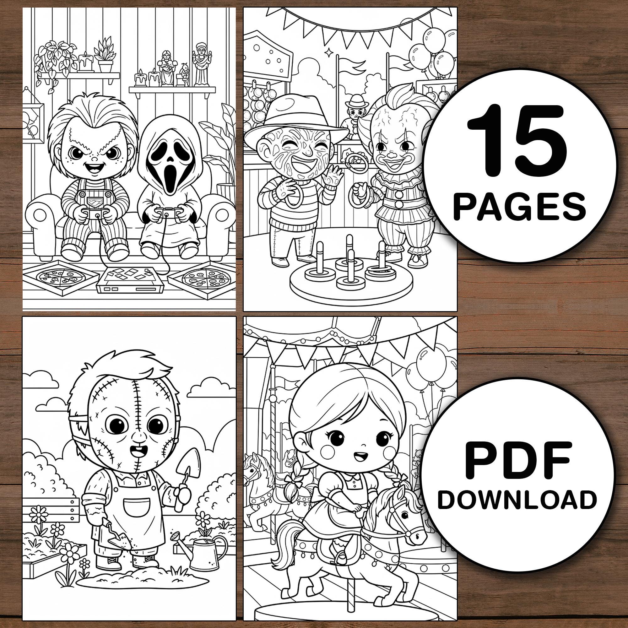Cute Horror Movie Coloring Book,killer Cuties Coloring,kawaii Horror ...