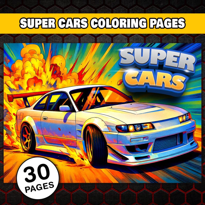 Supercar Coloring Book: 30 Animated Pages, Kids & Adults (printable PDF ...