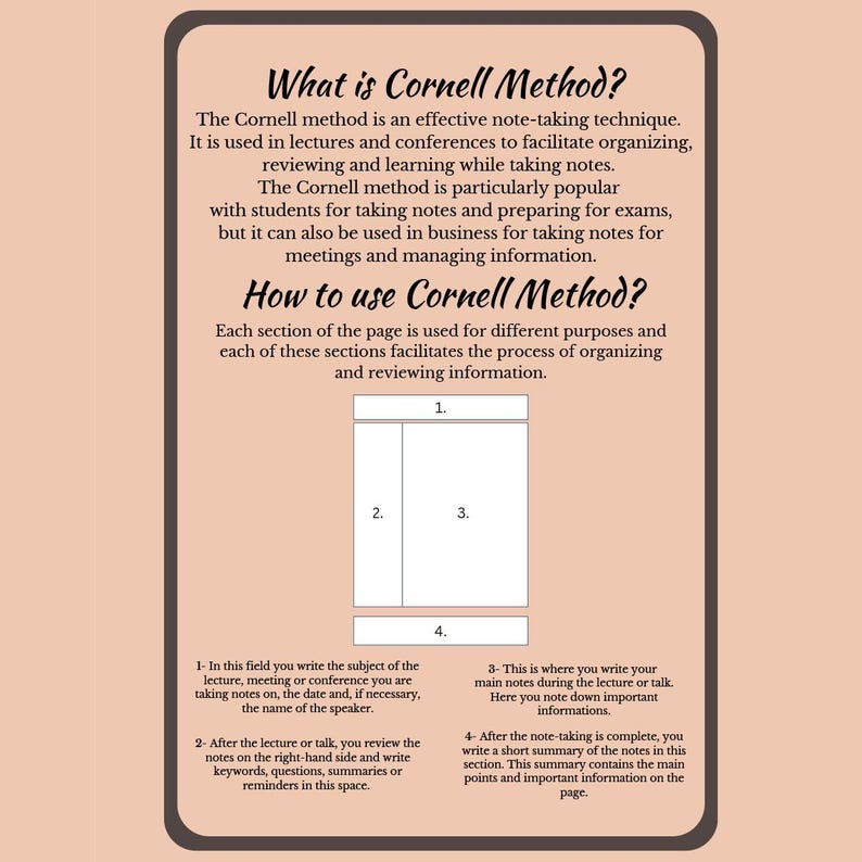Printable Cornell Method Notes, Print at Home Cornell Note Taking ...