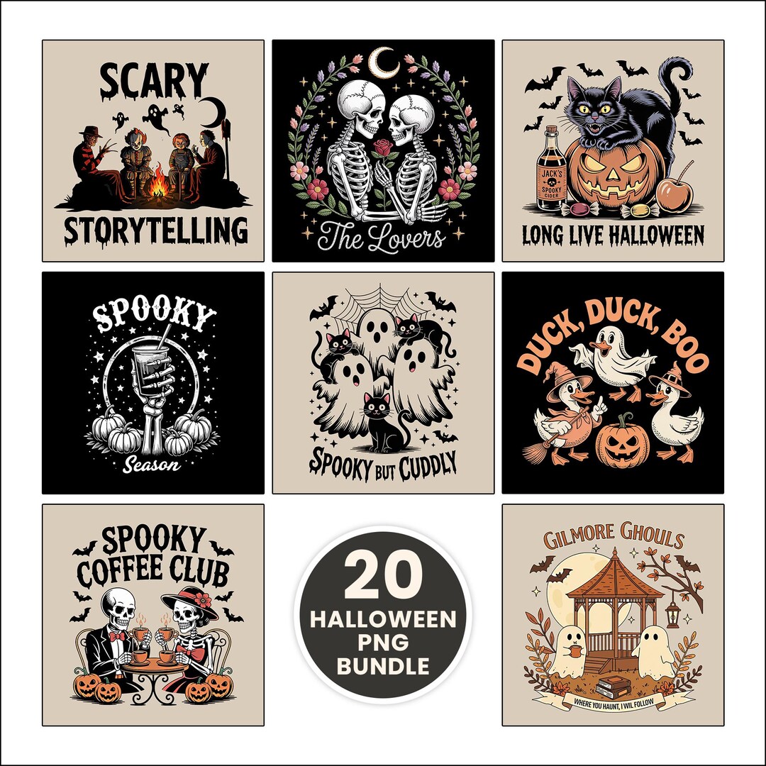 Halloween PNG Clipart Bundle, Spooky Ghosts, Witches, Pumpkins (digital ...