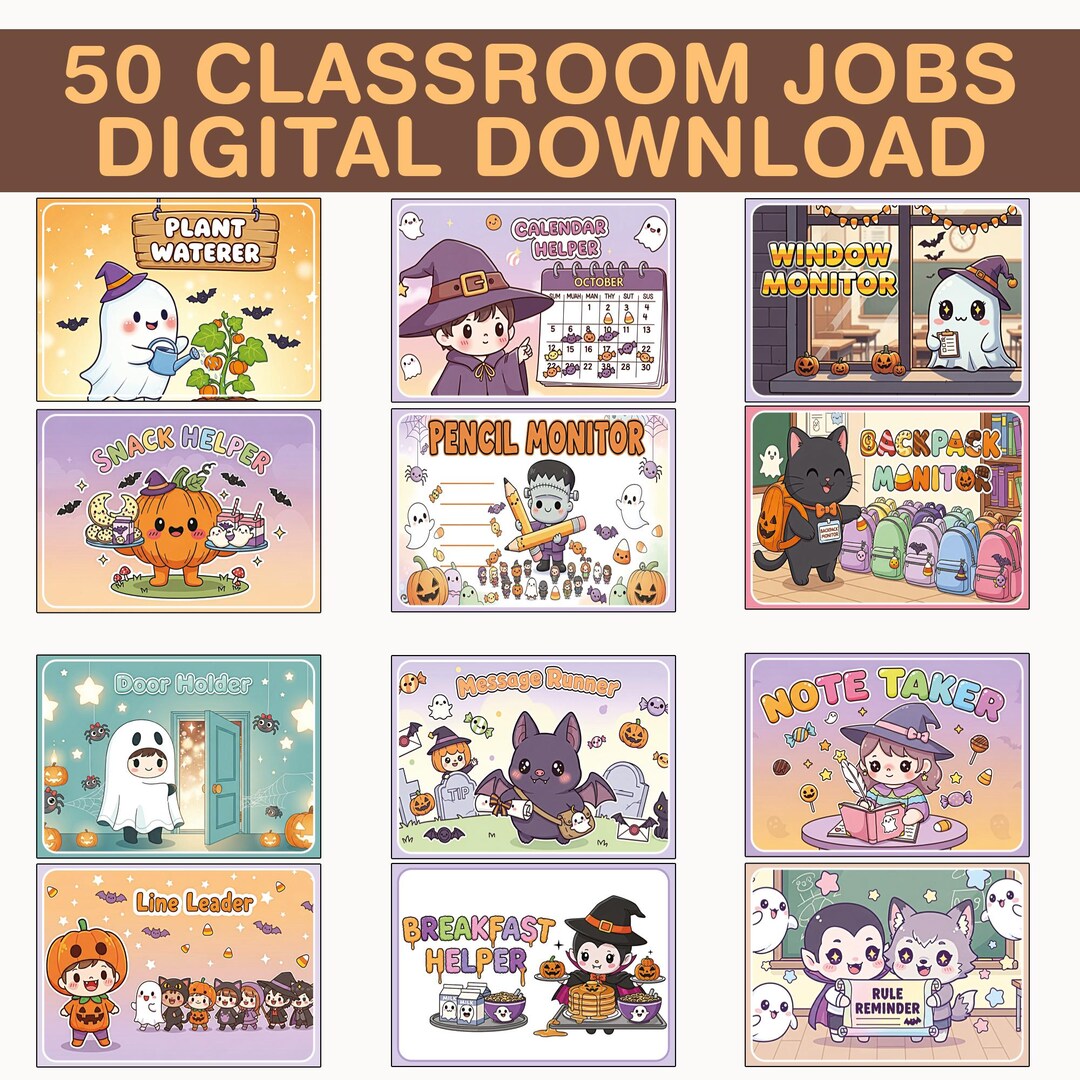 Halloween Classroom Jobs Cards: Printable Decor & Routine Chart (PDF ...