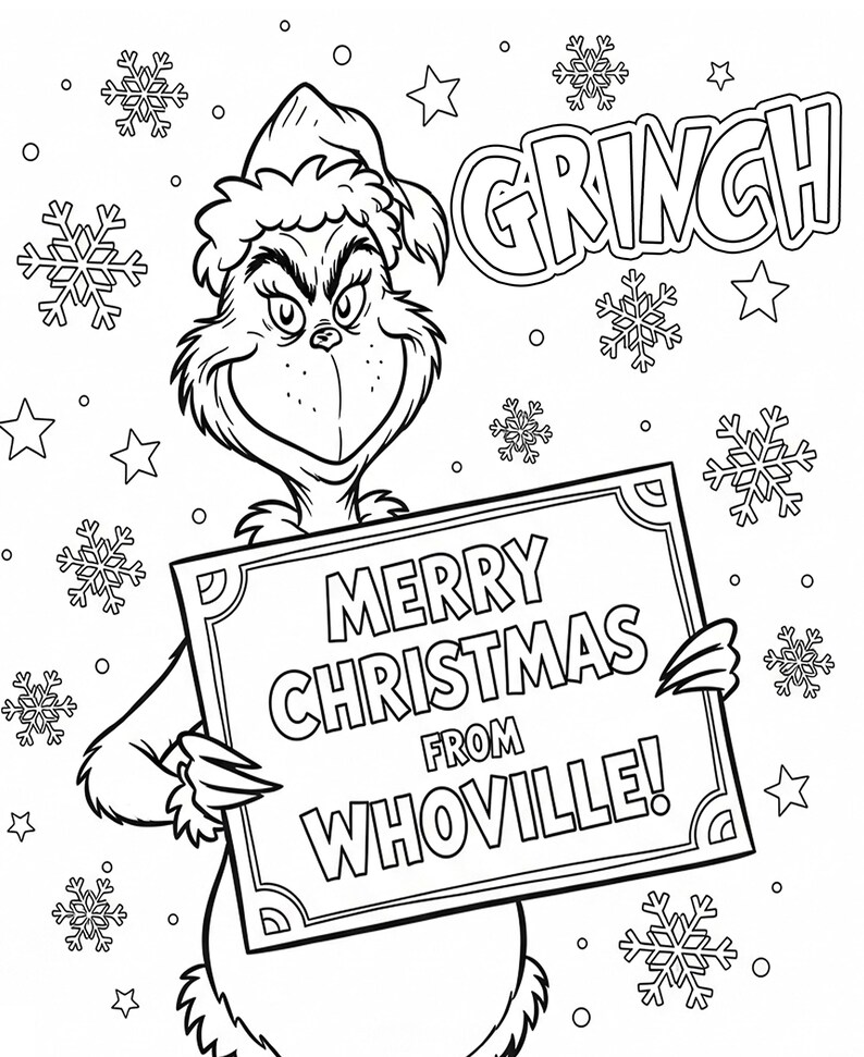 The Grinch Christmas Coloring 1 Page for Kids, Whoville Holiday ...