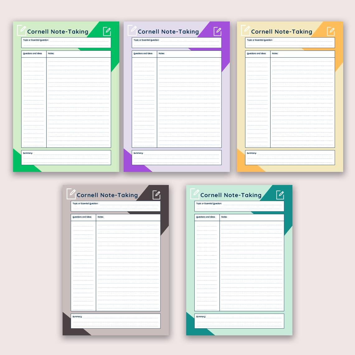 Printable Cornell Method Notes, Print at Home Cornell Note Taking ...