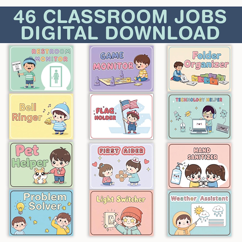 Classroom Jobs Display: 46 Visual Task Cards, Teacher Printables (PDF ...