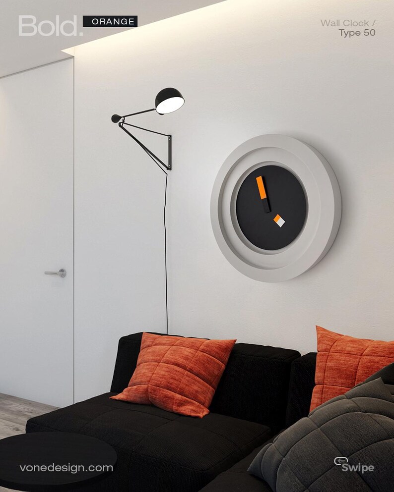 Large Orange Wall Clock, Unique Modern and Timeless Clock by Vone Works ...