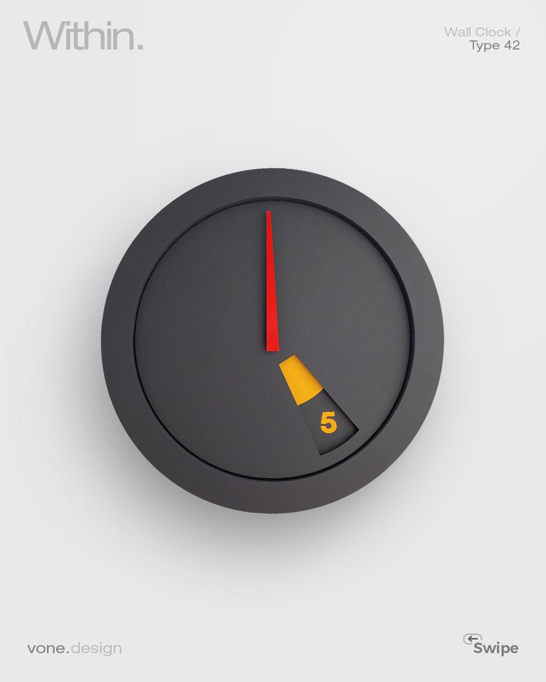 Modern Minimalist Wall Clock: Dark & Red Accent Clock - Etsy