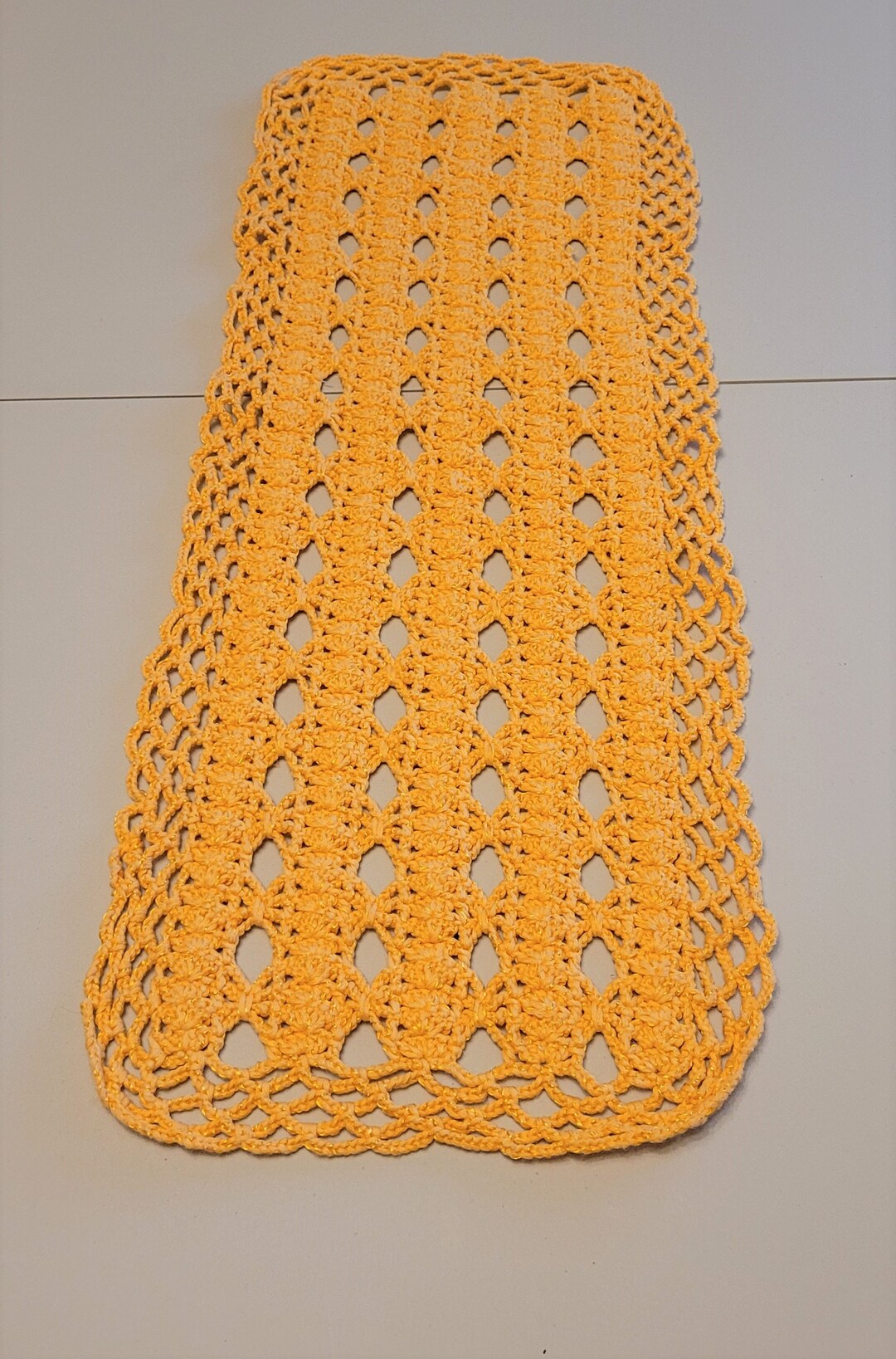 10 Inch Long Crochet Table Runner, Yellow Doily for Home Decor, Gift ...