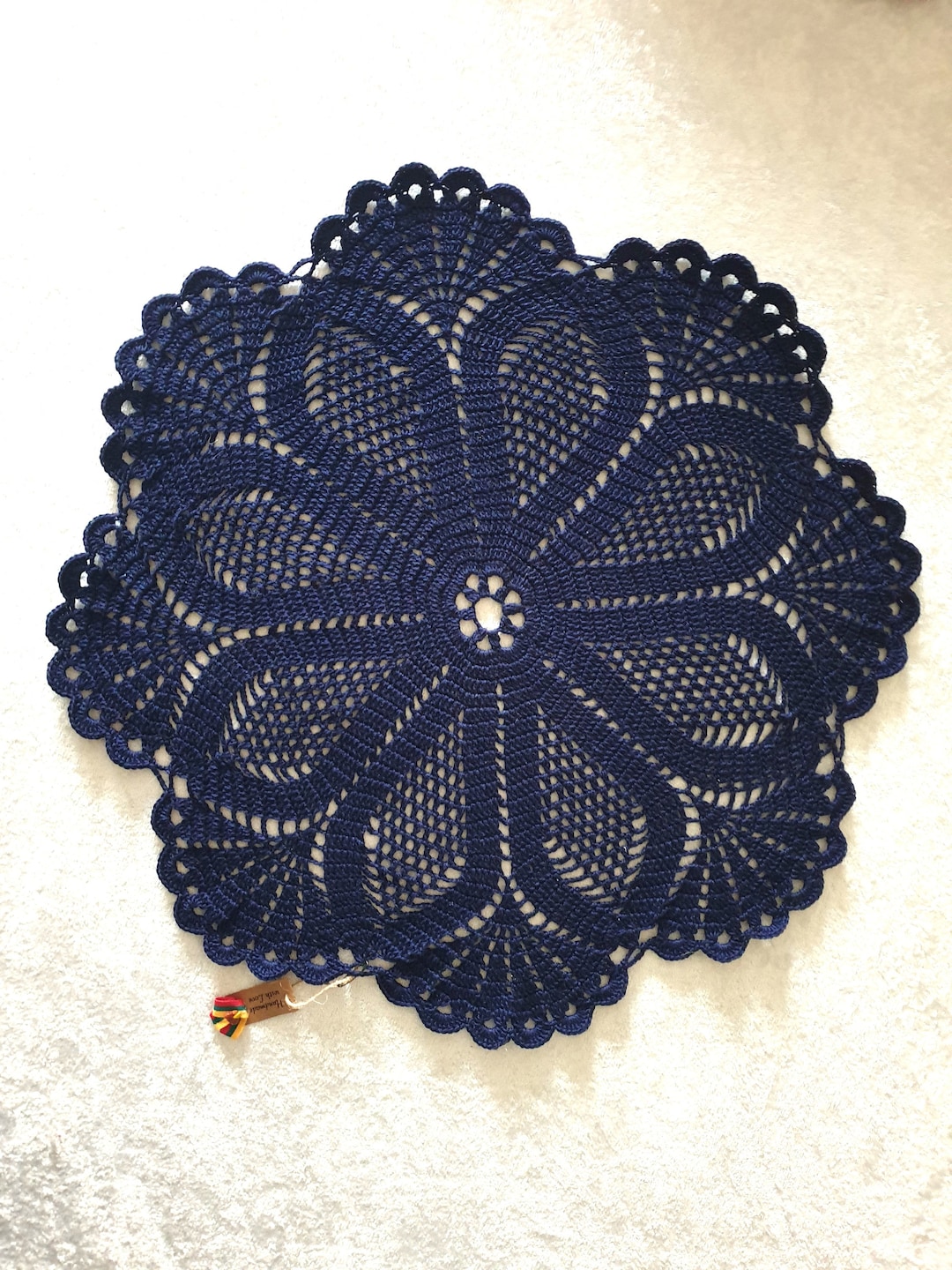 Handmade Navy Blue Crochet Doily: 18.8" Cotton Table Centerpiece - Etsy