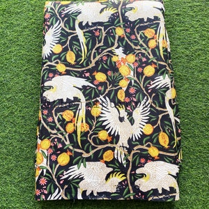 Tropical Parrot Fabric Panel White/black Exotic Birds With - Etsy