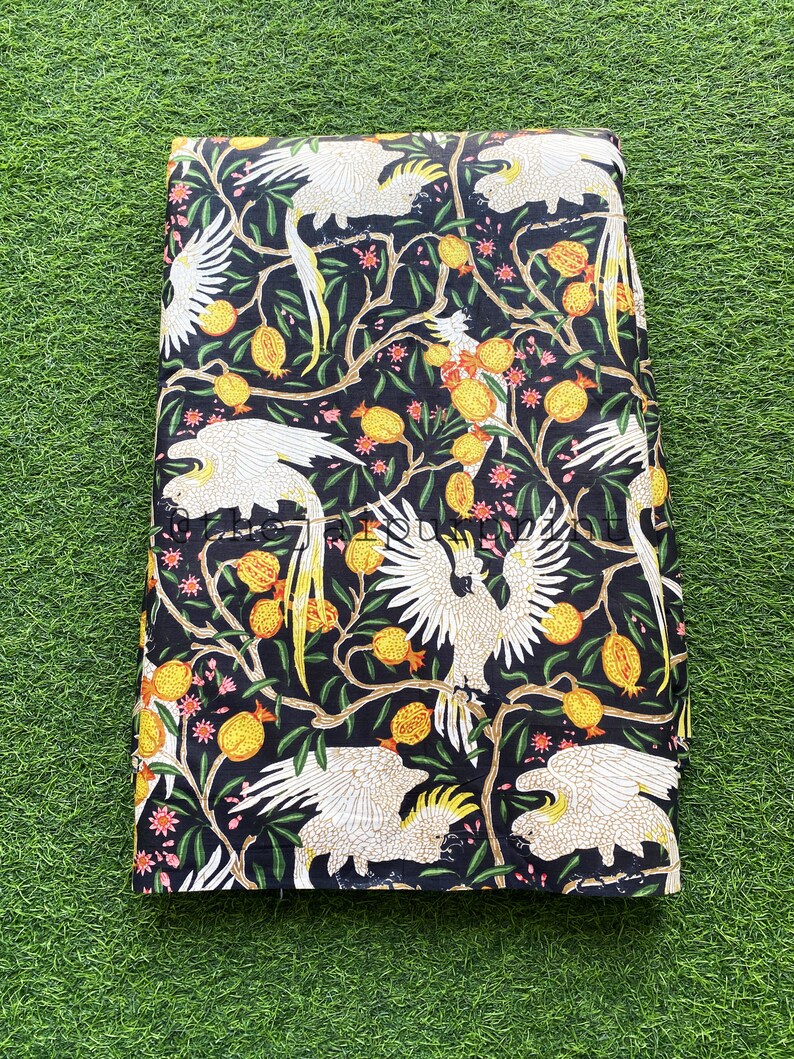 Tropical Parrot Fabric Panel White/black Exotic Birds With - Etsy