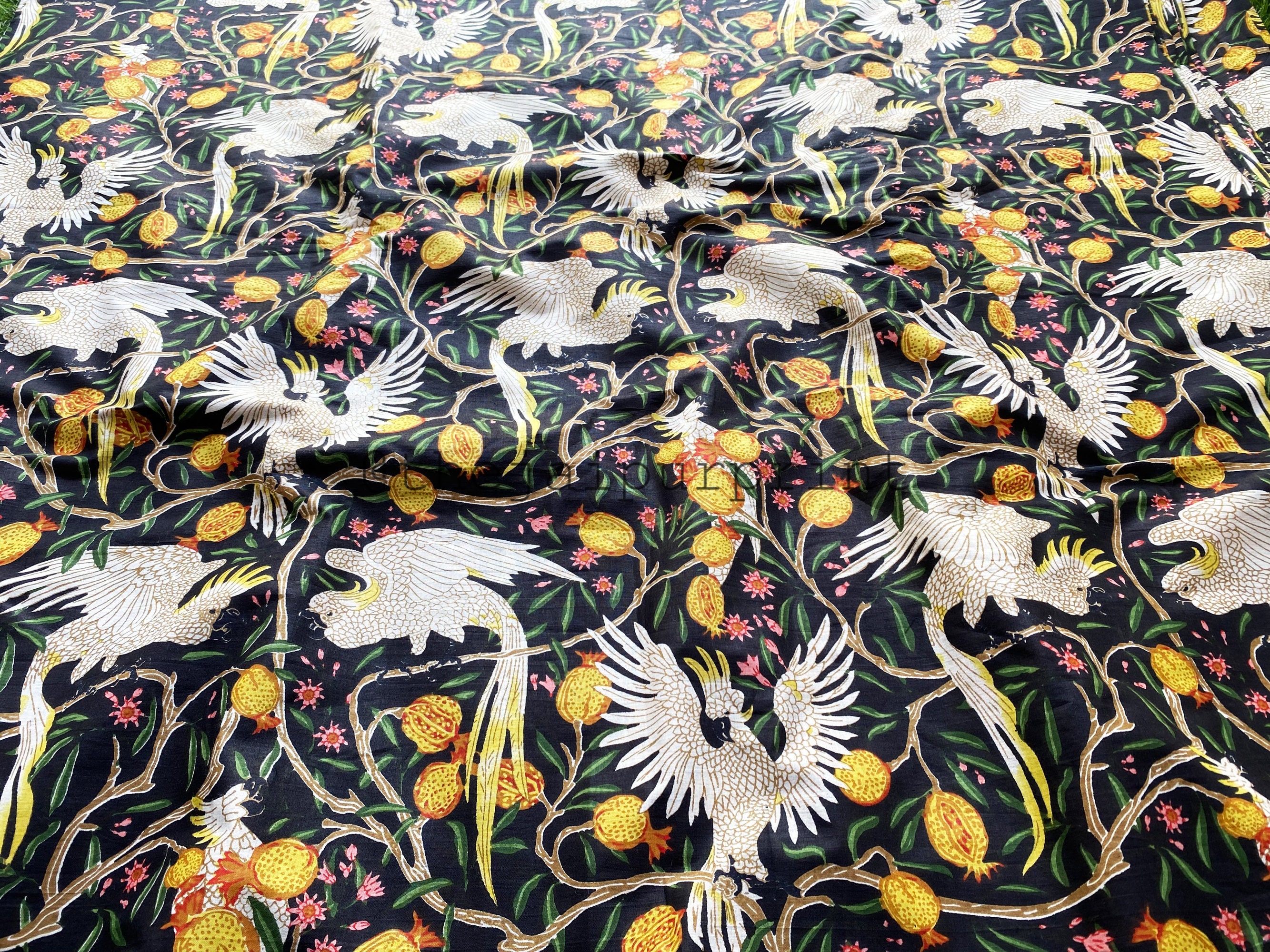 Tropical Parrot Fabric Panel White/black Exotic Birds With - Etsy