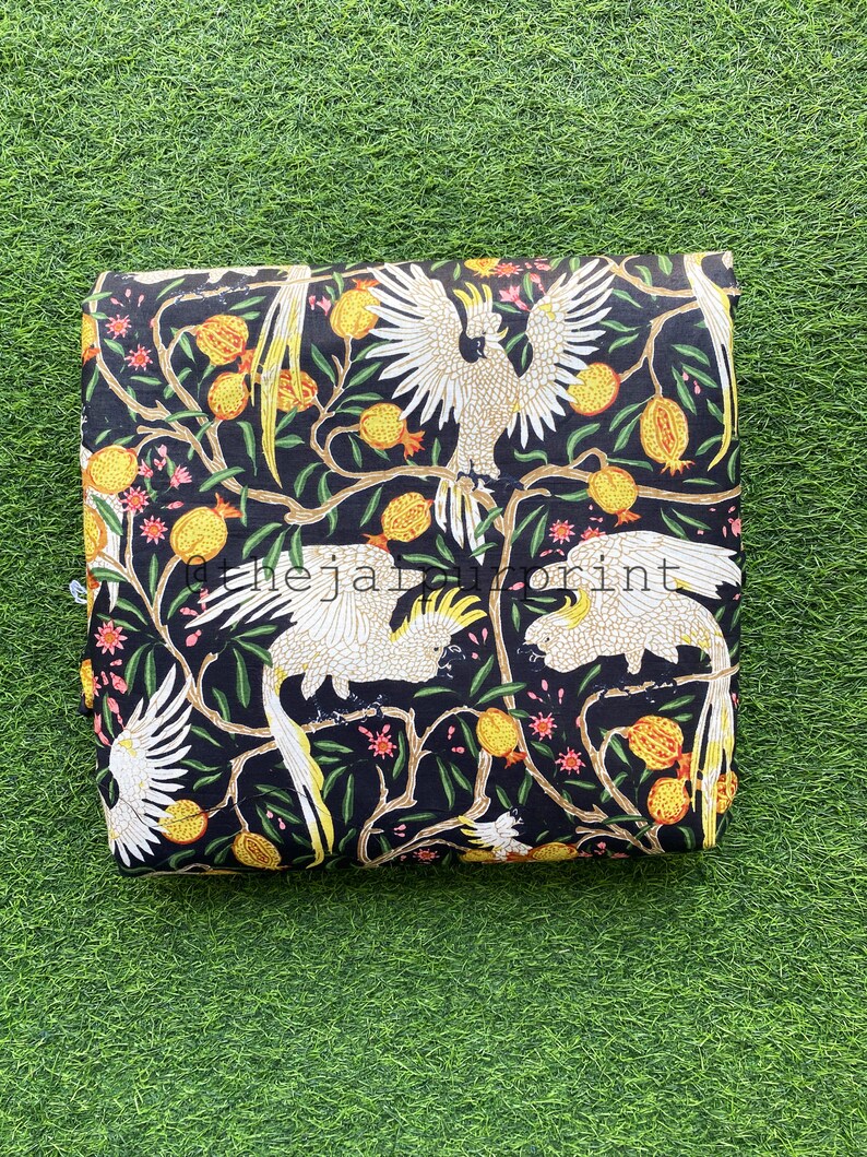 Tropical Parrot Fabric Panel White/black Exotic Birds With - Etsy