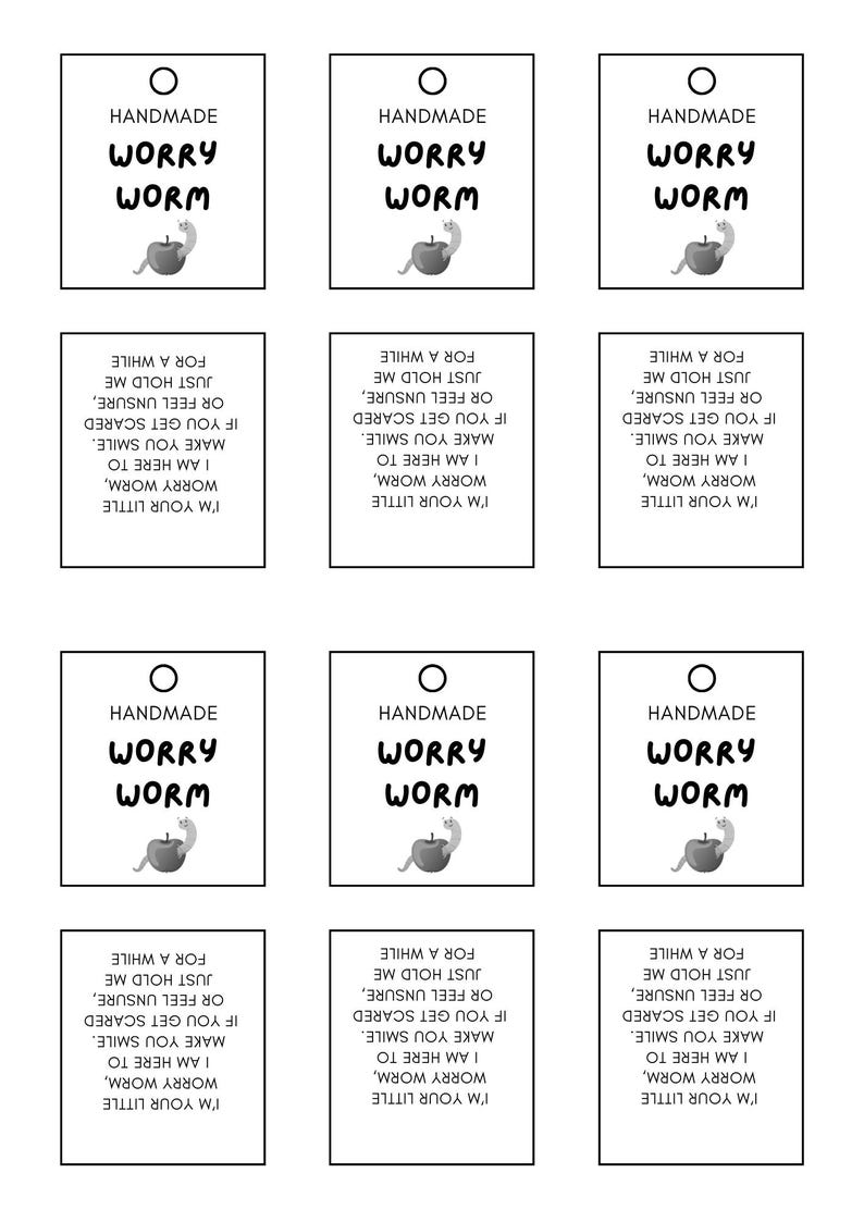Printable Worry Worm Poem Tags: DIY Packaging Cards (A4 & US Letter) - Etsy